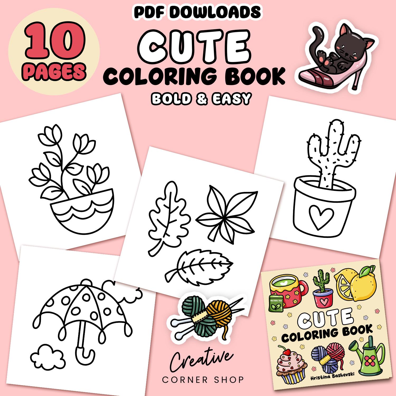 Cute Bold and Easy Designs, 10 Coloring Pages to Color, Set 1 - Etsy