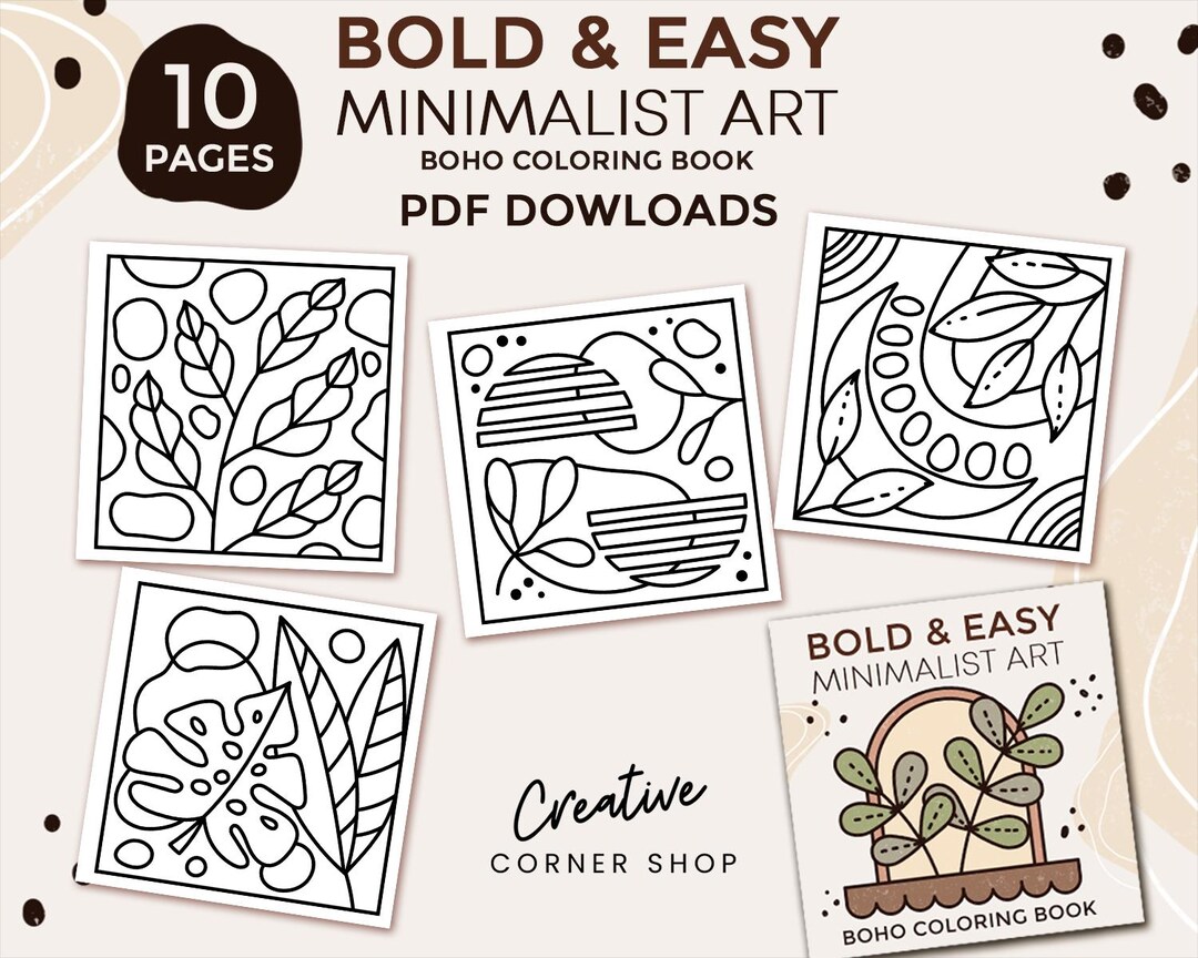 Set 4 of 10 Printable Boho Coloring Pages - Minimalist Art, Creative ...