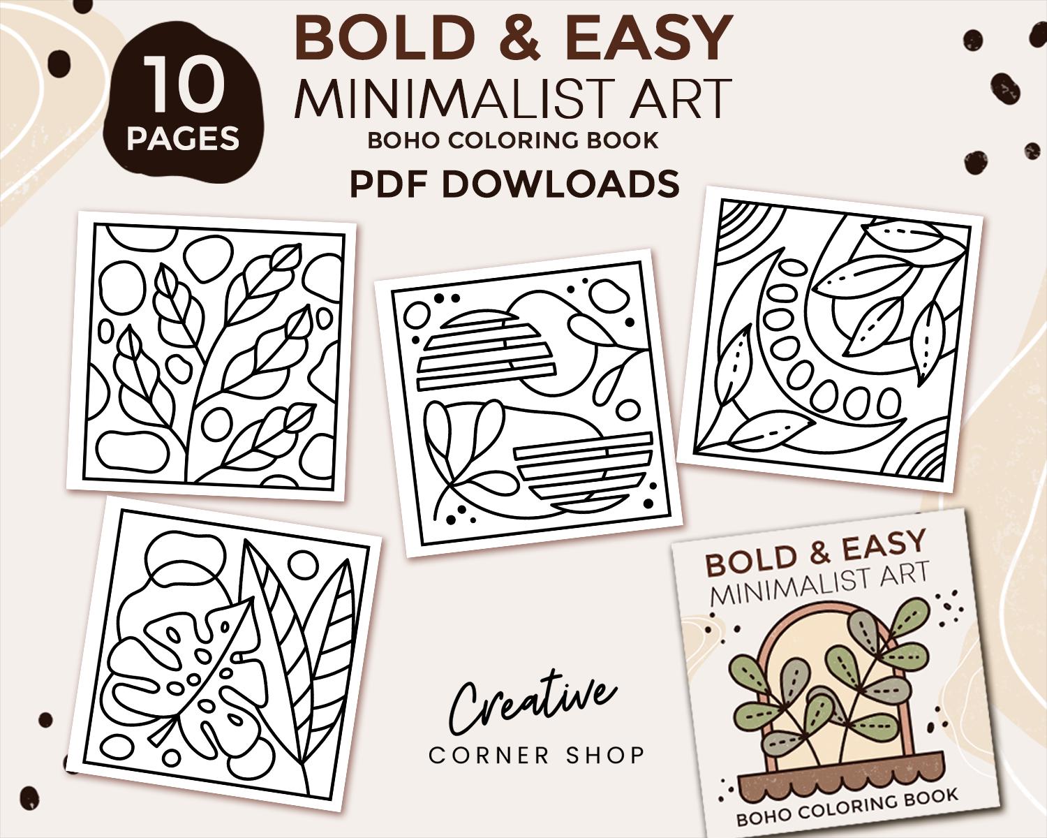 Set 4 of 10 Printable Boho Coloring Pages Minimalist Art, Creative ...