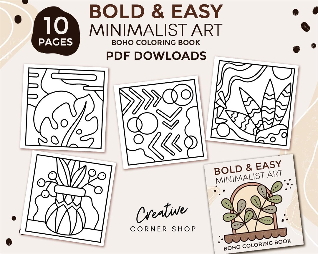 Set 3 of 10 Printable Boho Coloring Pages - Minimalist Art, Creative ...
