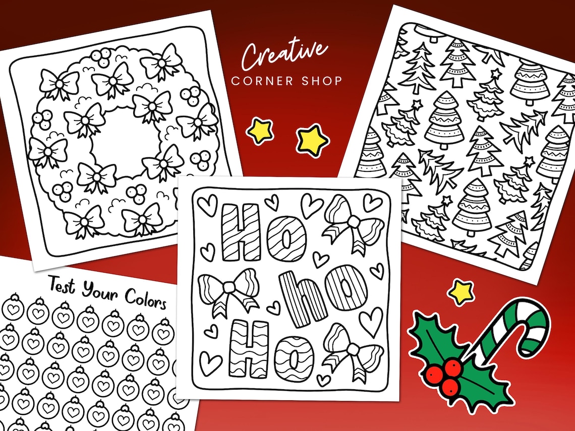 10 Christmas Patterns Coloring Pages Set 1 - Etsy