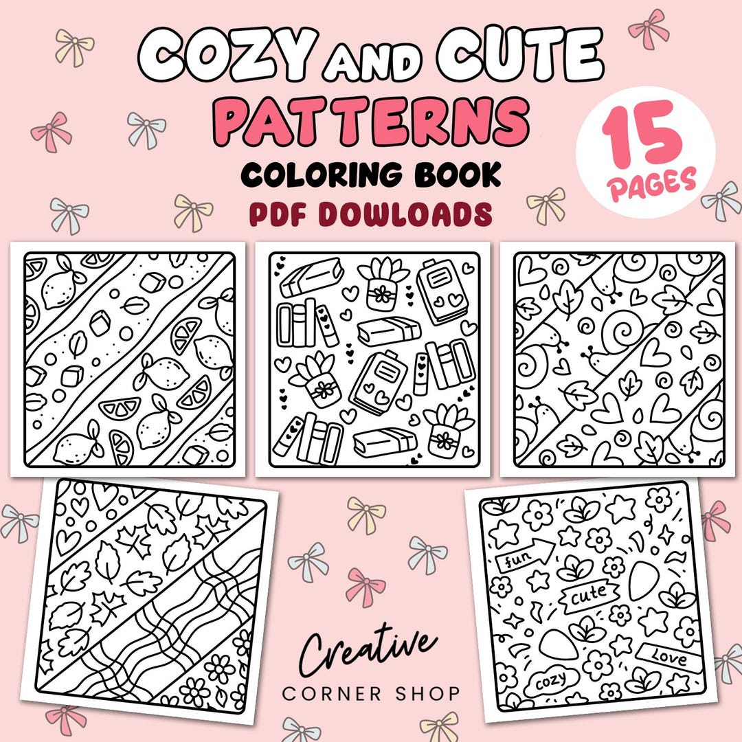 Cozy and Cute Patterns Coloring Pages, Featuring Creative and Mindful ...