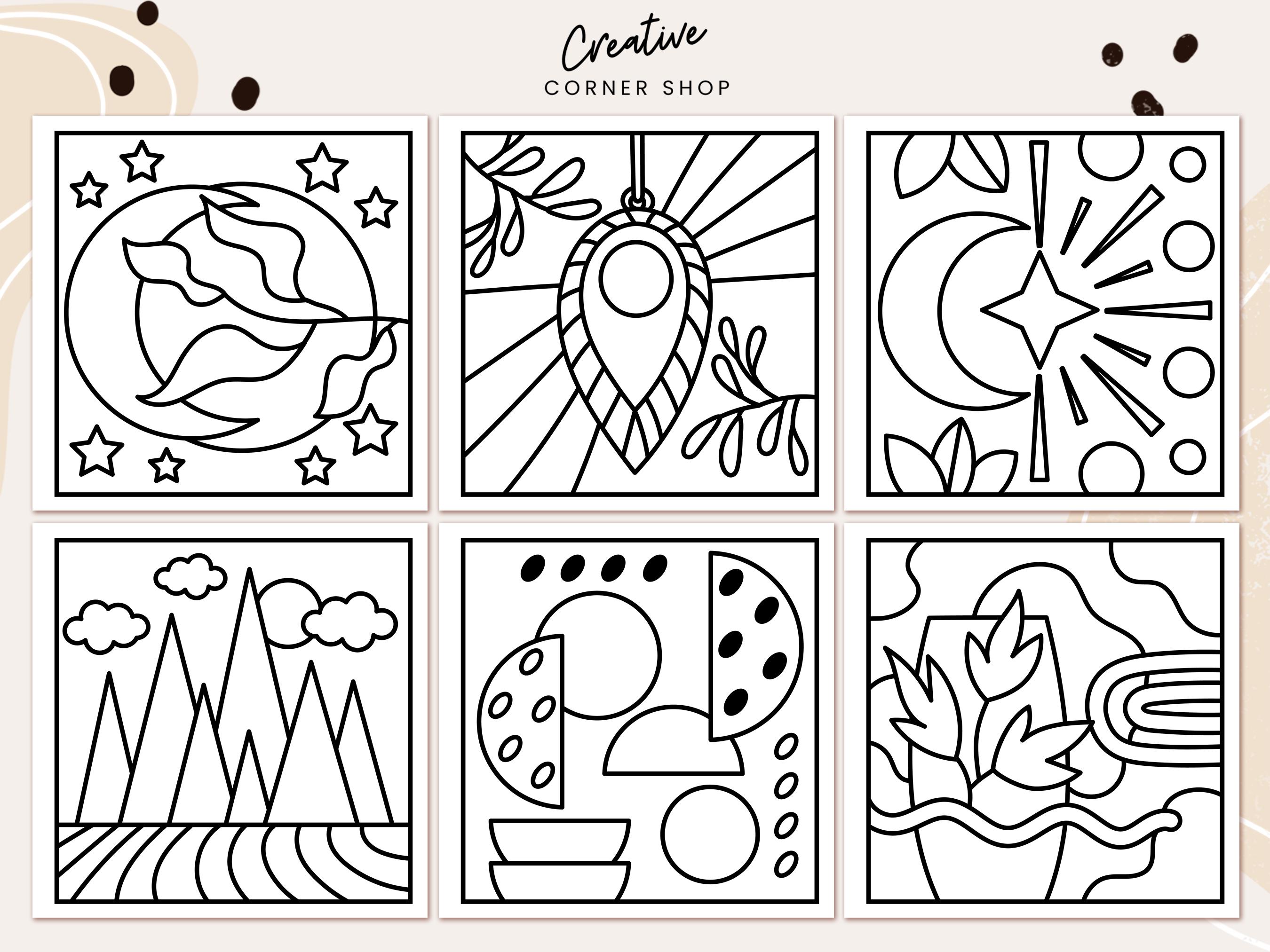 Set 3 of 10 Printable Boho Coloring Pages Minimalist Art, Creative ...