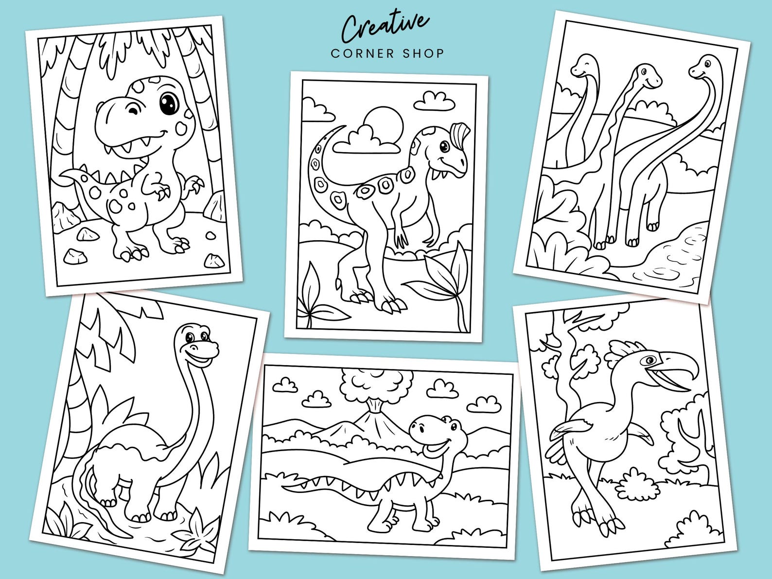 10 Cute Dinosaur Coloring Pages, Coloring Book for Kids, Activity Pages ...