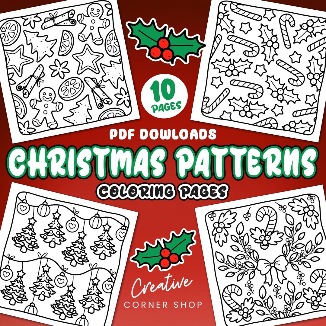10 Christmas Patterns Coloring Pages Set 1 - Etsy