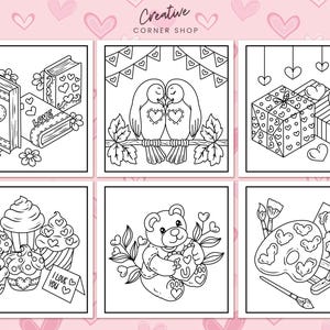 10 Cute Hearts Coloring Printable Pages_3 Part - Etsy