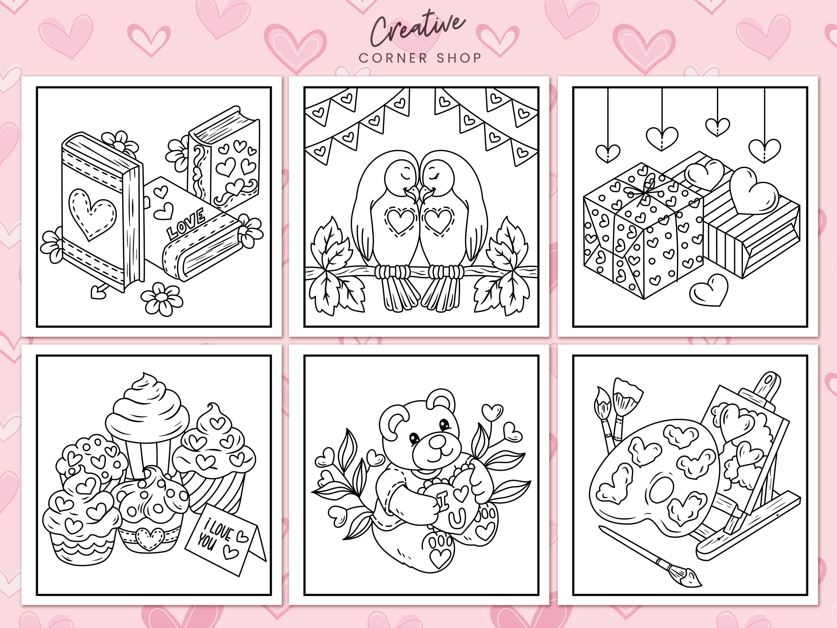 10 Cute Hearts Coloring Printable Pages_3 Part - Etsy