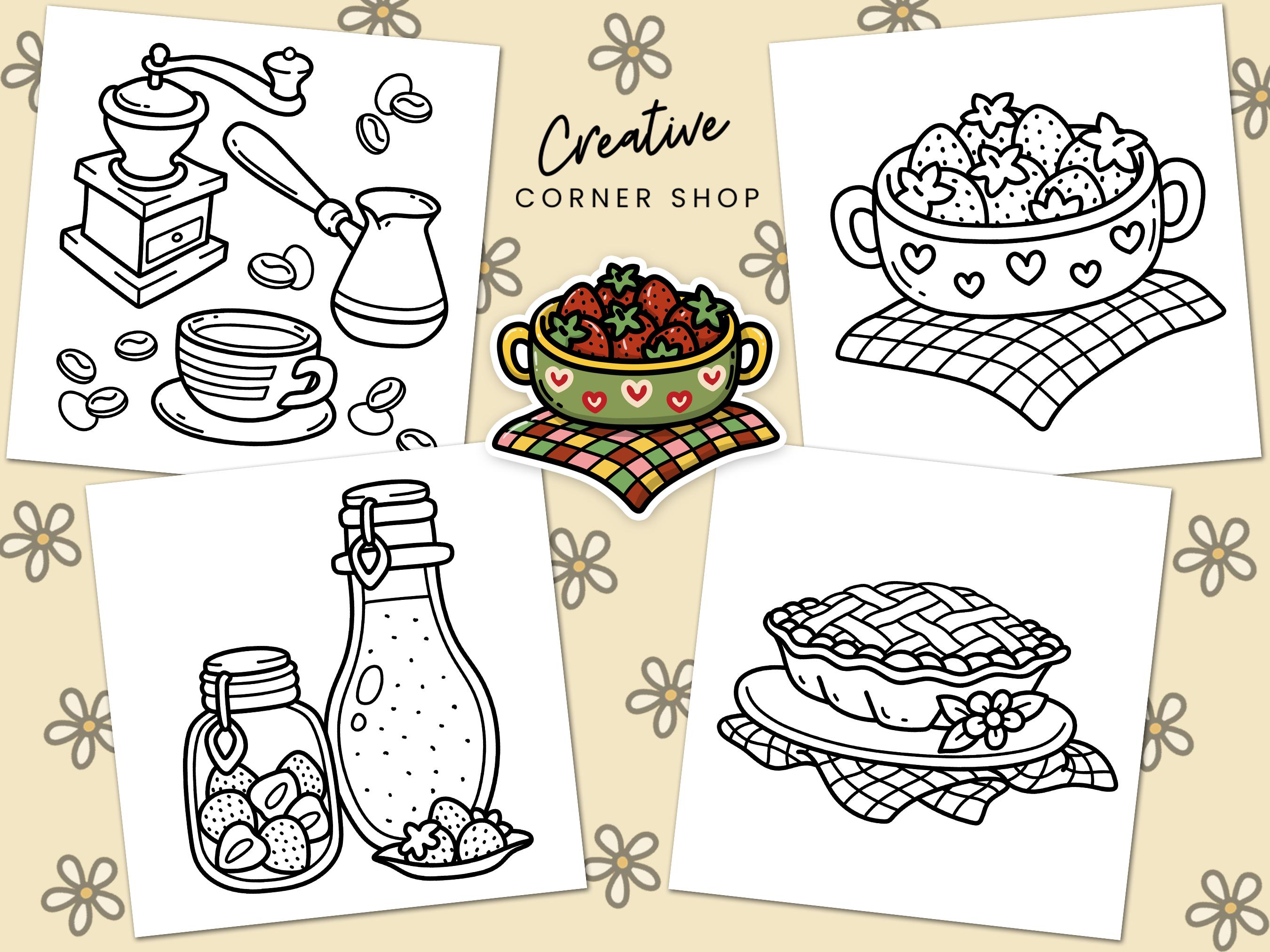 10 Cozy Kicthen Coloring Pages, Bold and Easy to Color, Set 1 - Etsy