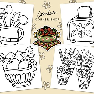 10 Cozy Kicthen Coloring Pages, Bold and Easy to Color, Set 2 - Etsy