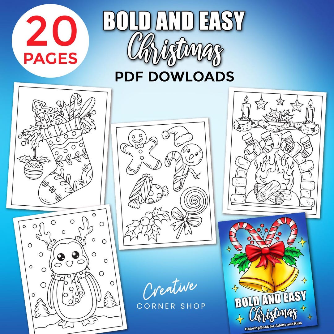 Bold and Easy Christmas Coloring Book, Printables, Set 1 of 20 Pages - Etsy