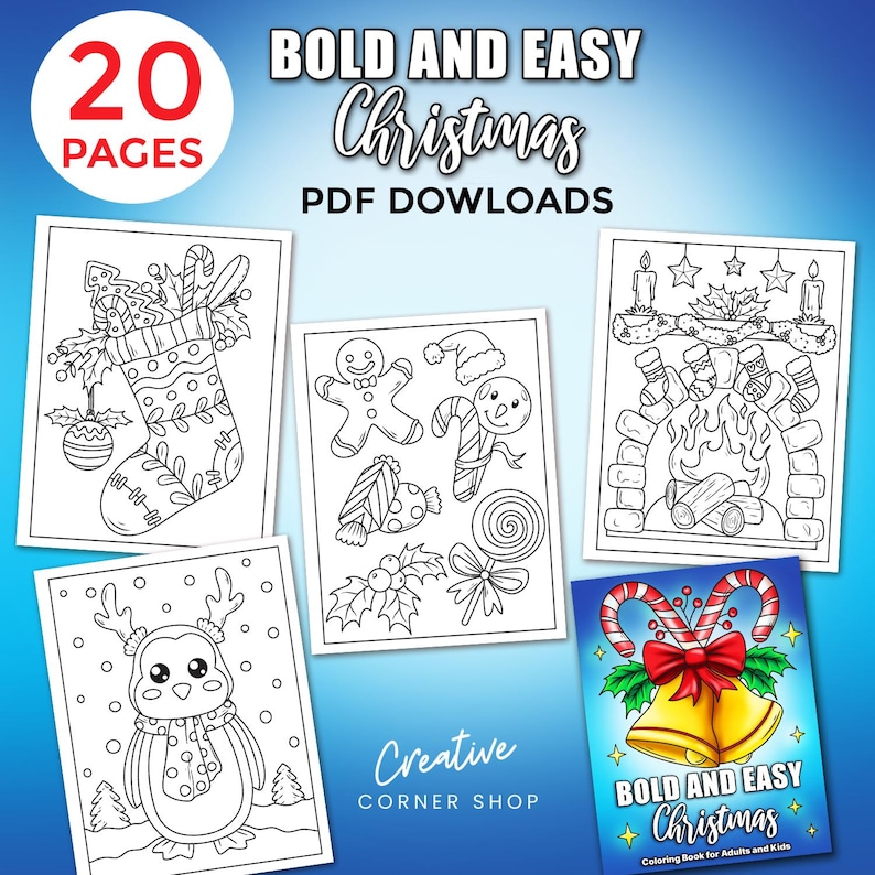 Bold and Easy Christmas Coloring Book, Printables, Set 1 of 20 Pages - Etsy