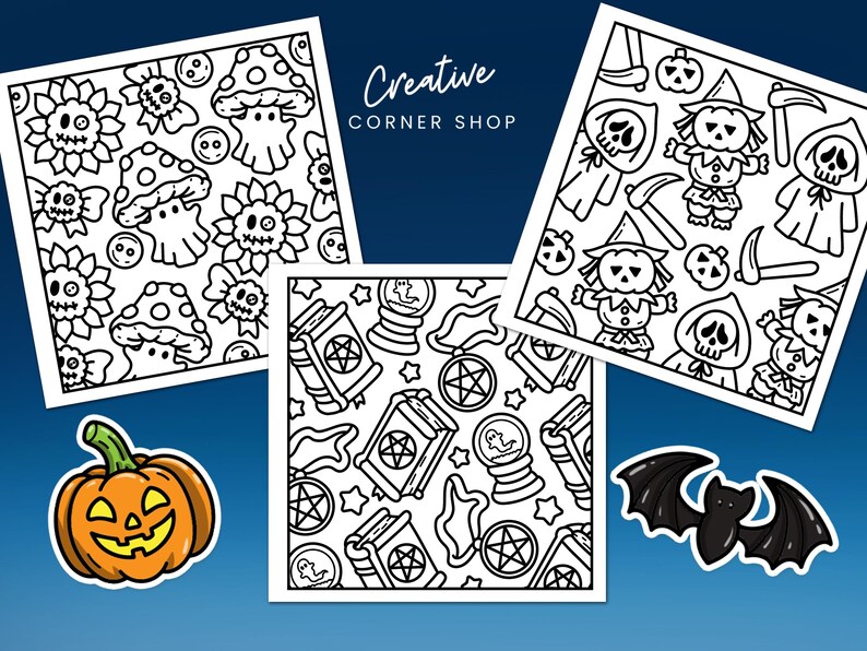 Spooky Patterns 10 Coloring Pages for Fun Coloring - Etsy