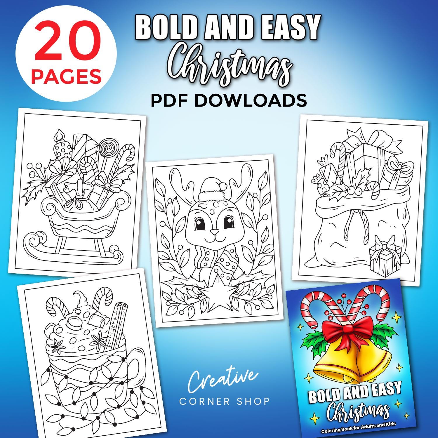 Bold and Easy Christmas Coloring Book, Printables, Set 2 of 20 Pages - Etsy