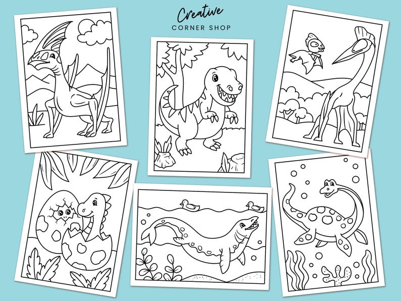 10 Cute Dinosaur Coloring Pages, Coloring Book for Kids, Activity Pages ...