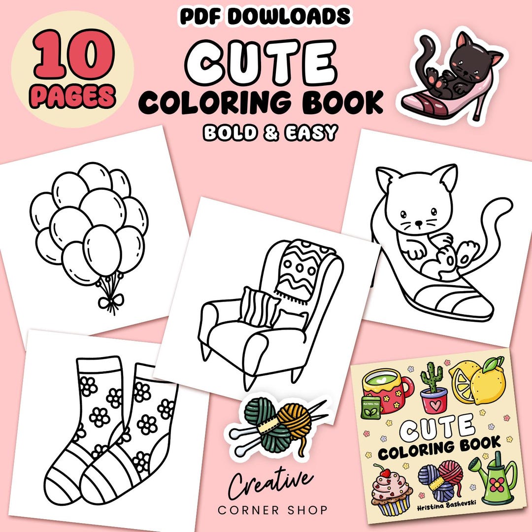 Cute Bold and Easy Designs, 10 Coloring Pages to Color, Set 4 - Etsy