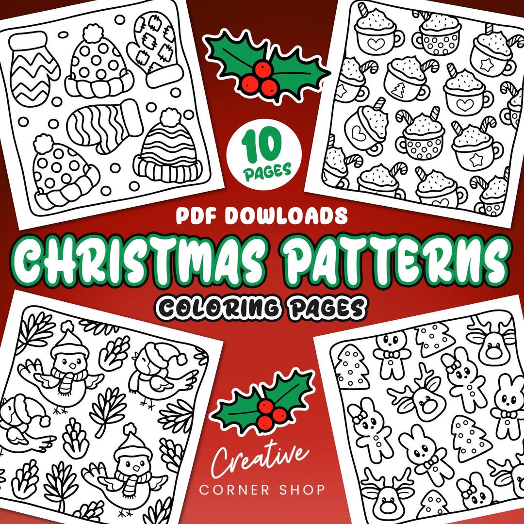 10 Christmas Patterns Coloring Pages Set 2 - Etsy