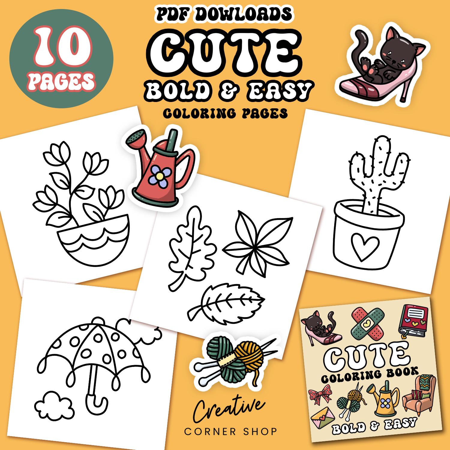 Cute Bold and Easy Designs, 10 Coloring Pages to Color, Set 1 - Etsy