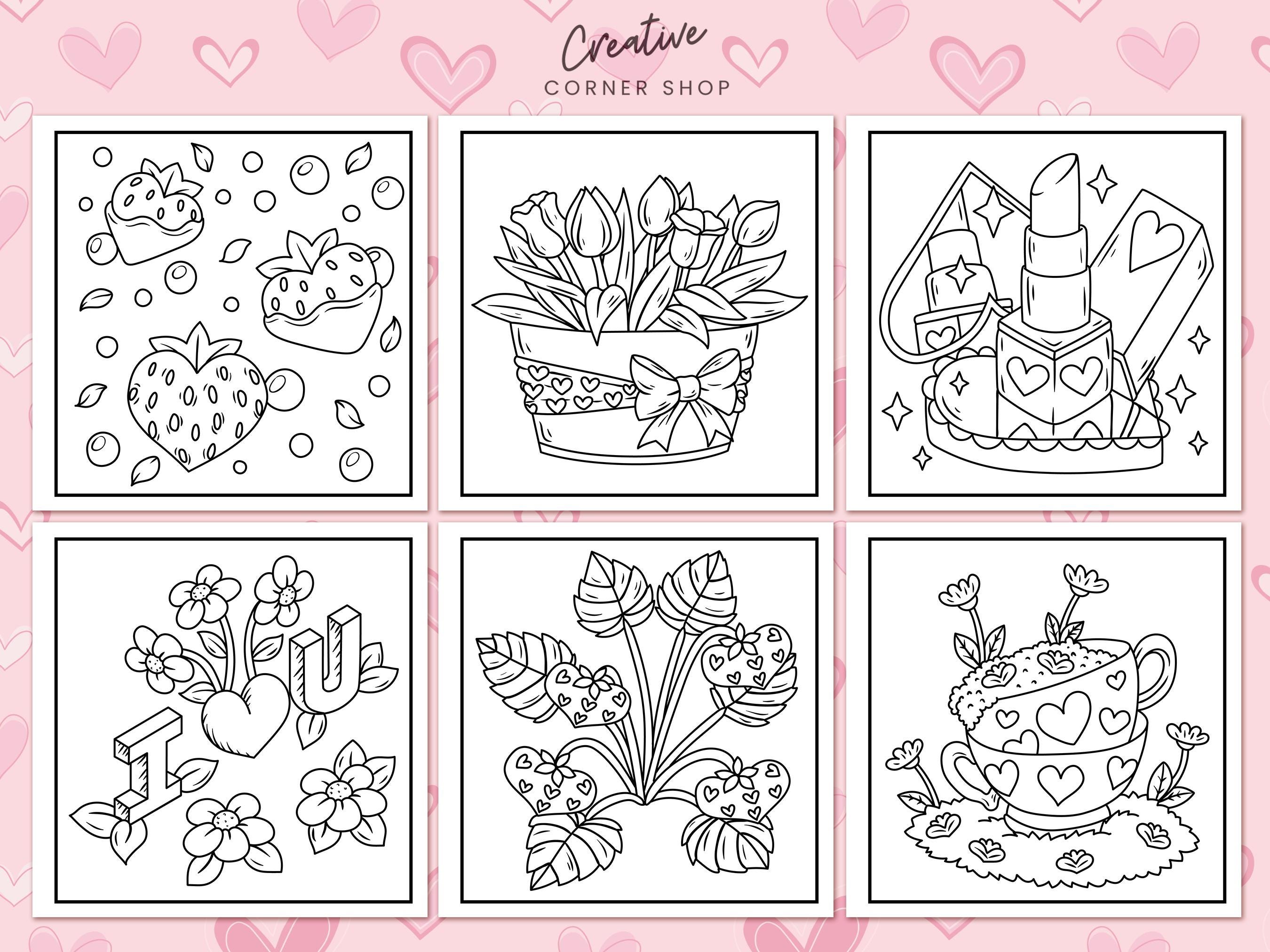 10 Cute Hearts Coloring Printable Pages_2 Part - Etsy