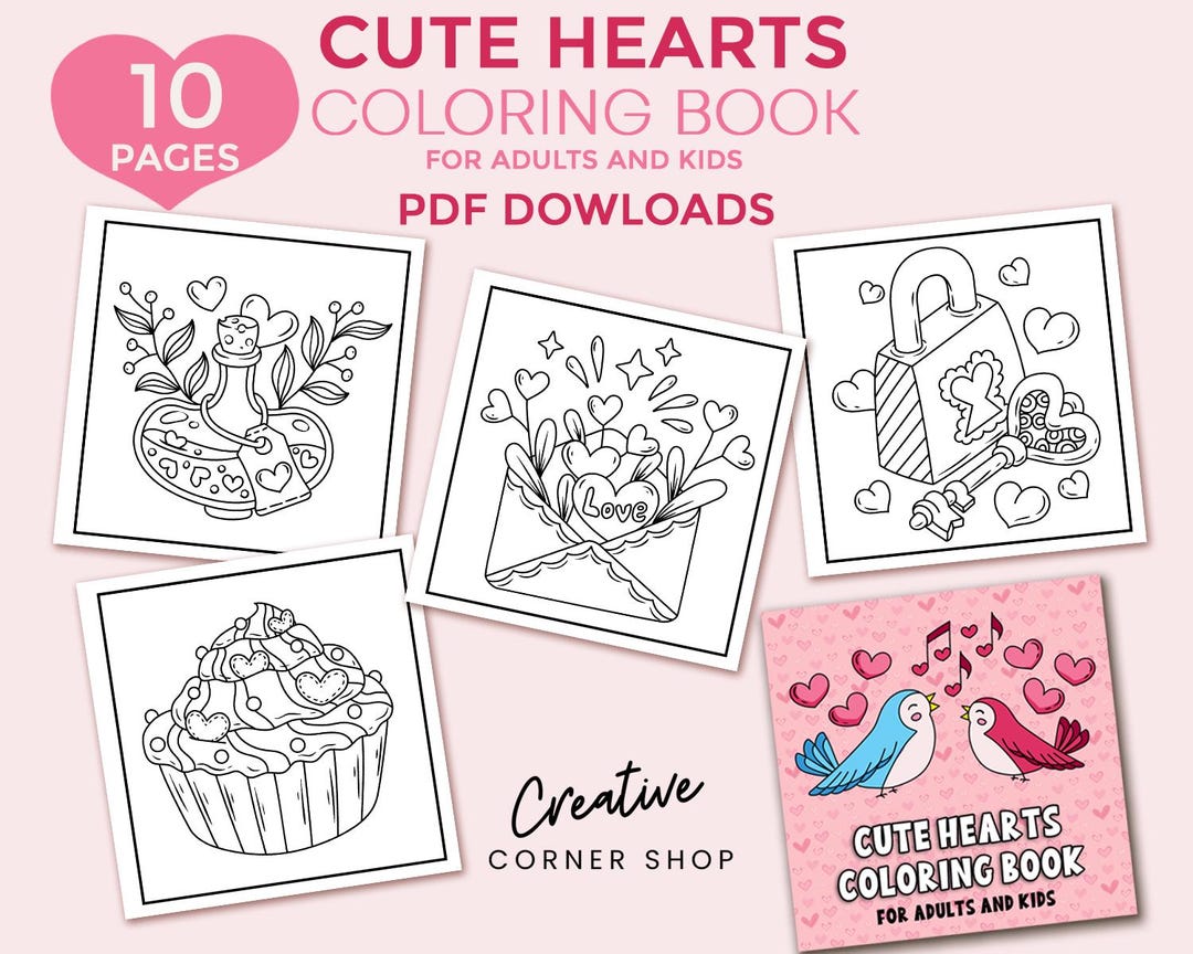 10 Cute Hearts Coloring Printable Pages_1 Part, Creative Relaxation for ...