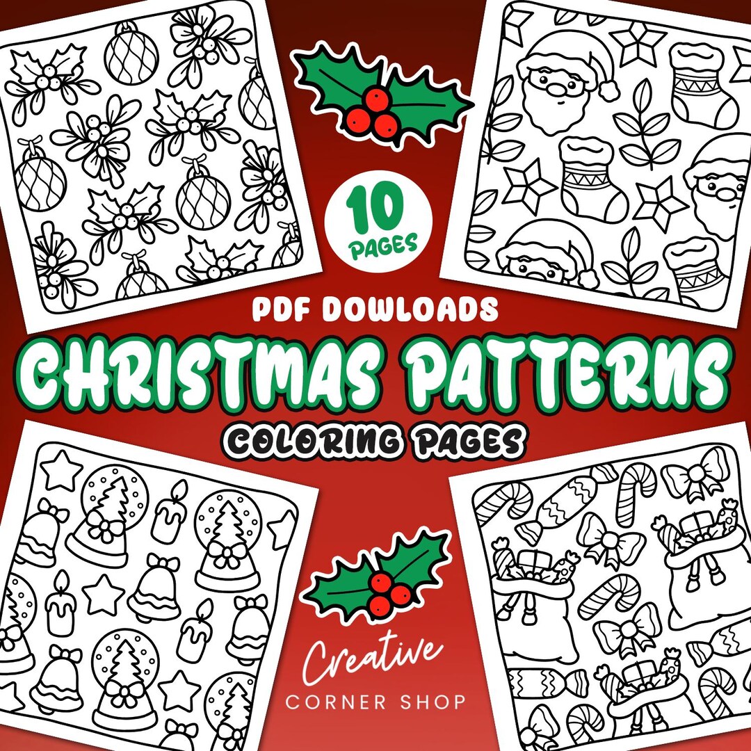 10 Christmas Patterns Coloring Pages Set 3 - Etsy