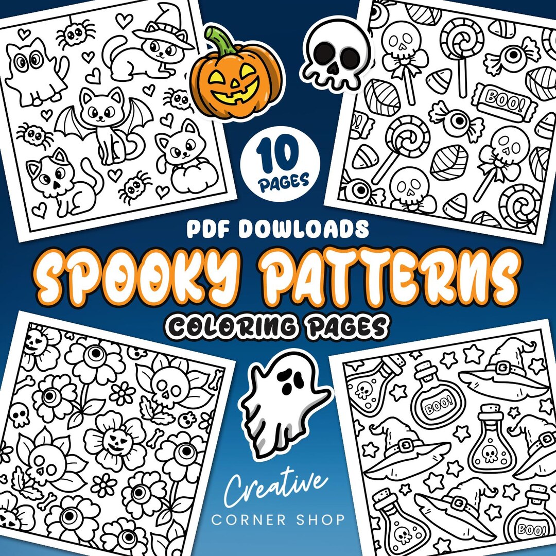 Spooky Patterns 10 Coloring Pages for Fun Coloring - Etsy