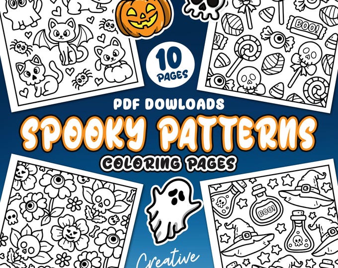 Spooky Patterns 10 Coloring Pages for Fun Coloring - Etsy
