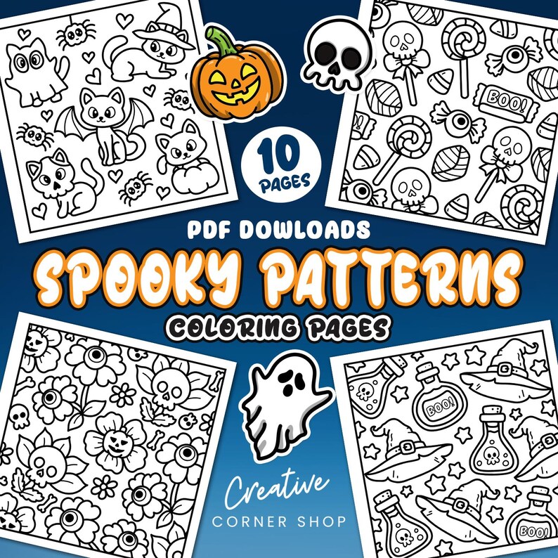 Spooky Patterns 10 Coloring Pages for Fun Coloring - Etsy