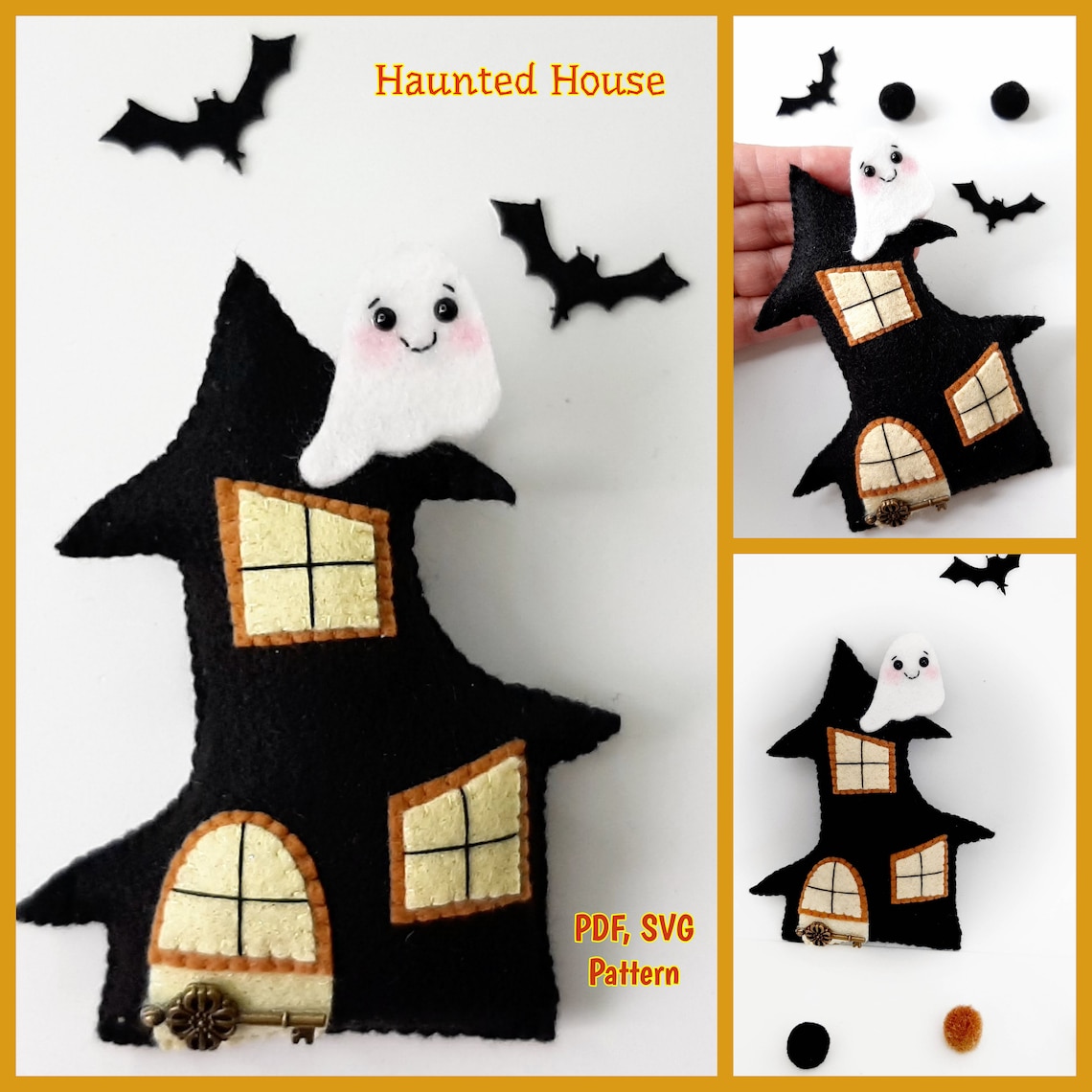 Halloween Haunted House Felt Pattern PDF SVG Party Kids Ornament ...