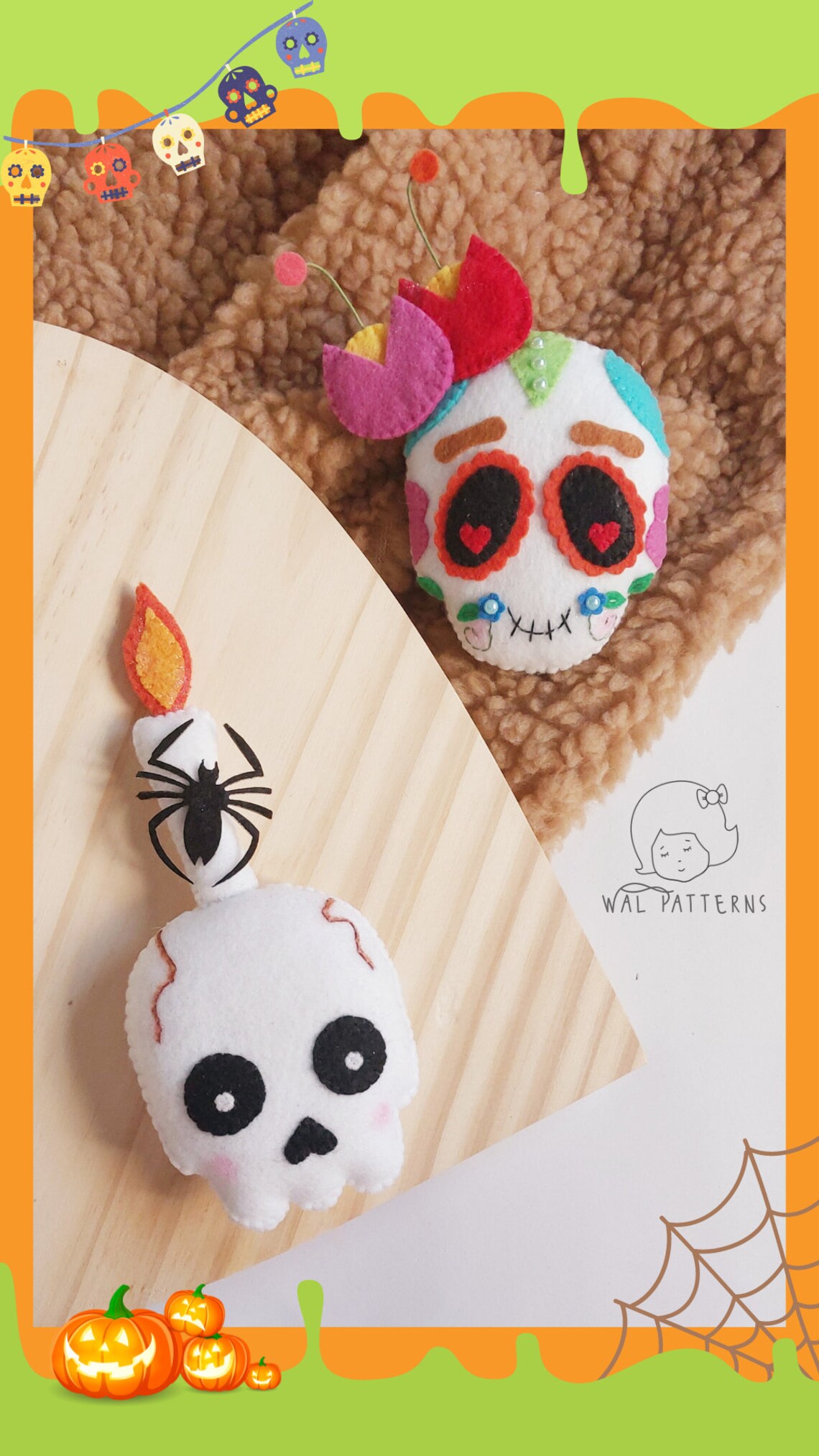 Sugar Skull - Felt Pattern - Day of the Dead - Halloween Decor ...