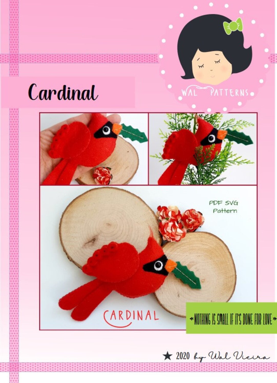 Sweet Cardinal Felt Pattern PDF SVG Felt Bird Christmas Ornament Decor ...