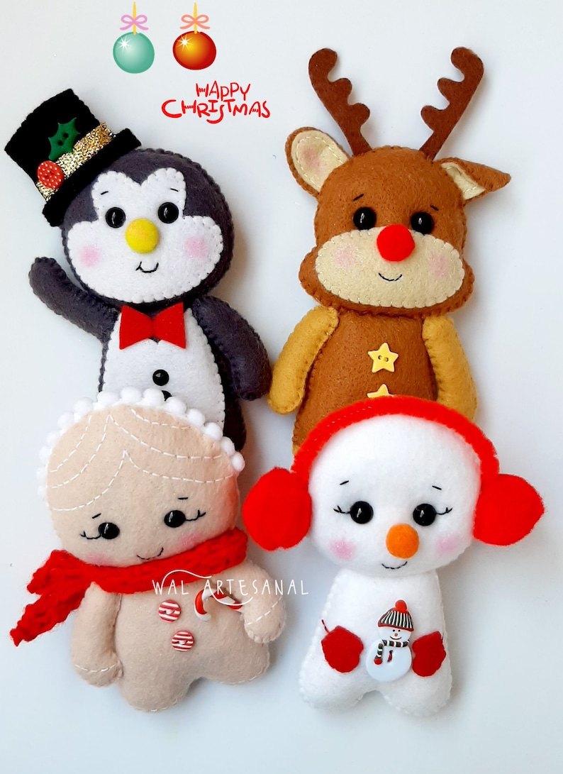 Penguin Reindeer Snowman Gingerbread Set of 4 Felt Pattern PDF | Etsy