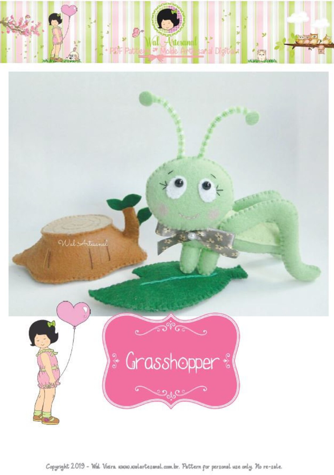 Felt Grasshopper Tree Stump PDF Pattern Garden Animals - Etsy