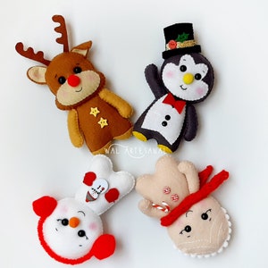Penguin Reindeer Snowman Gingerbread Set of 4 Felt Pattern PDF SVG ...