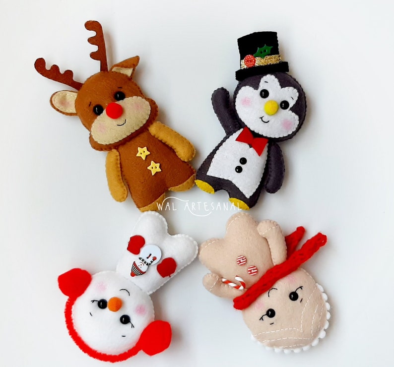 Penguin Reindeer Snowman Gingerbread Set of 4 Felt Pattern PDF - Etsy
