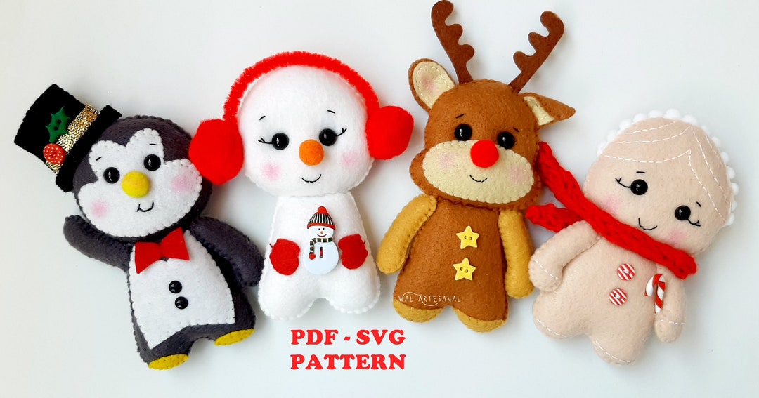 Penguin Reindeer Snowman Gingerbread Set of 4 Felt Pattern PDF SVG ...