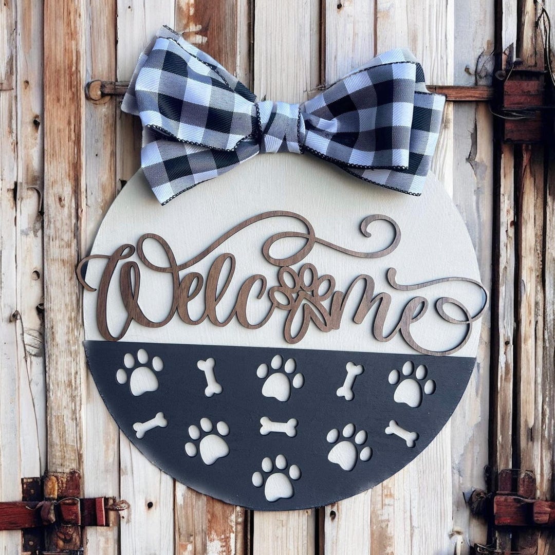 Dog Paw Print Door Hanger, Dog Welcome Sign, Front Door Sign, Pet Porch ...