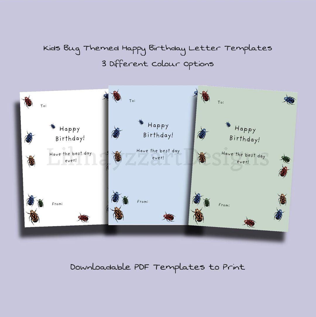 Kids Bug Themed 'happy Birthday' Letter Templates 3 Different Colours ...