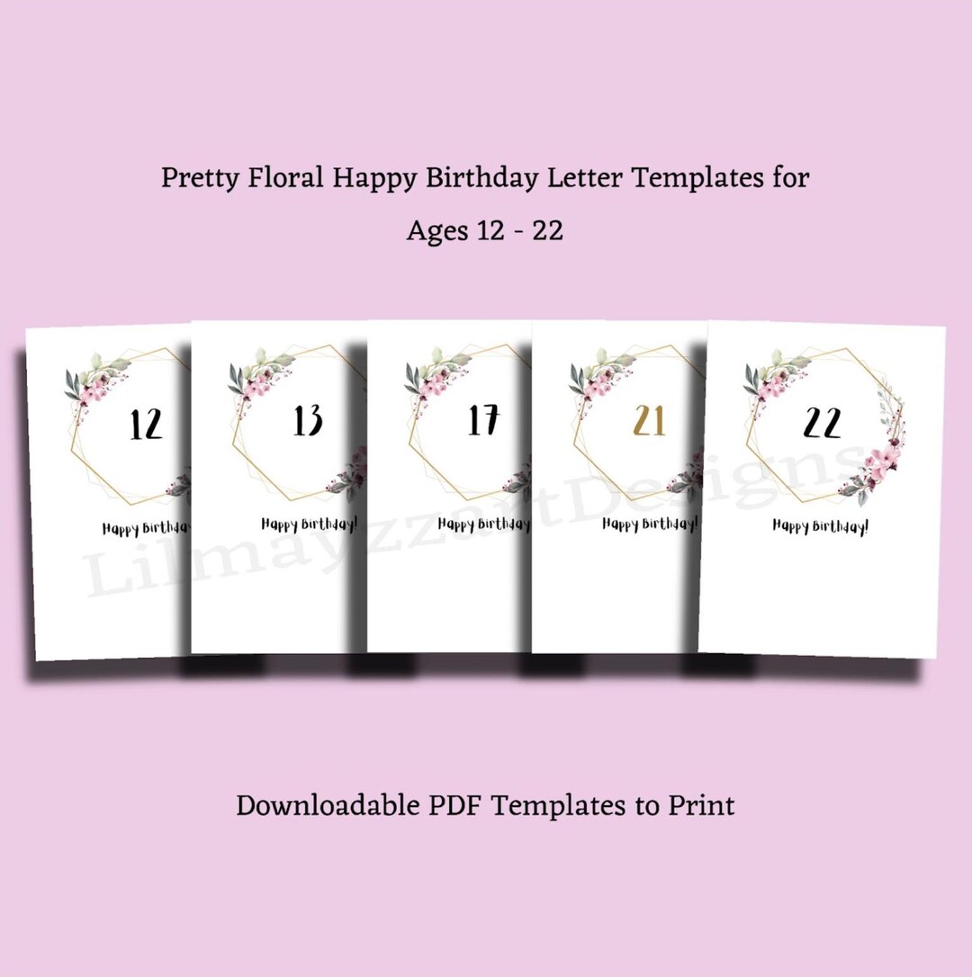 Pretty Floral 'happy Birthday' Letter Templates for Ages 12 - 22 ...