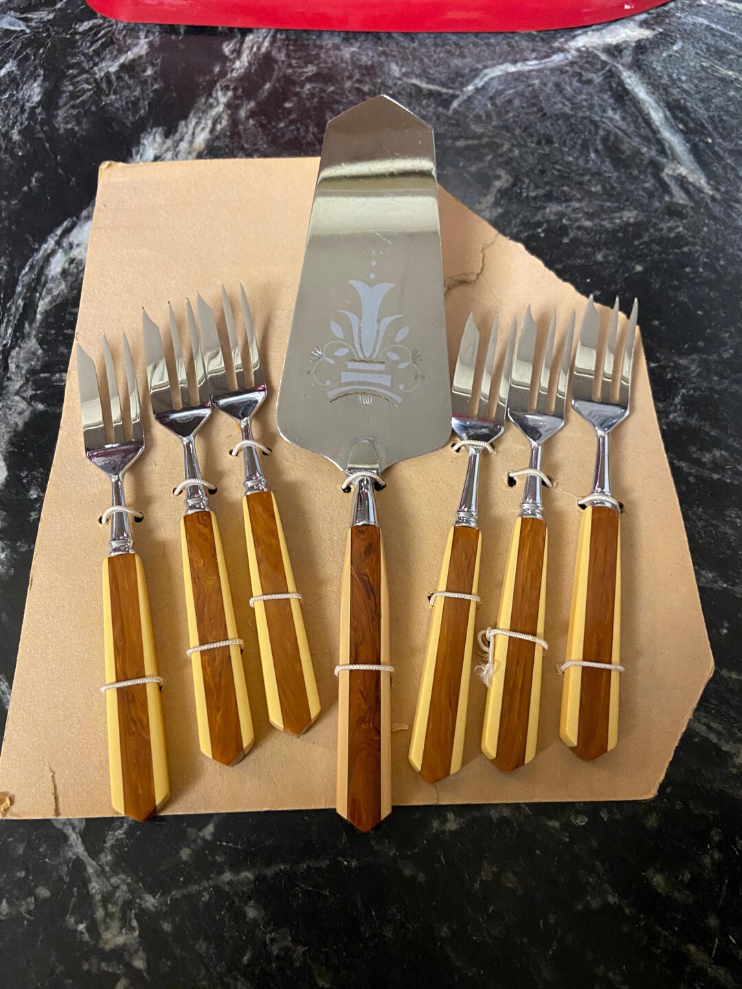 Vintage Bakelite “chrom” Dessert Serving Set, Six Forks and Server - Etsy