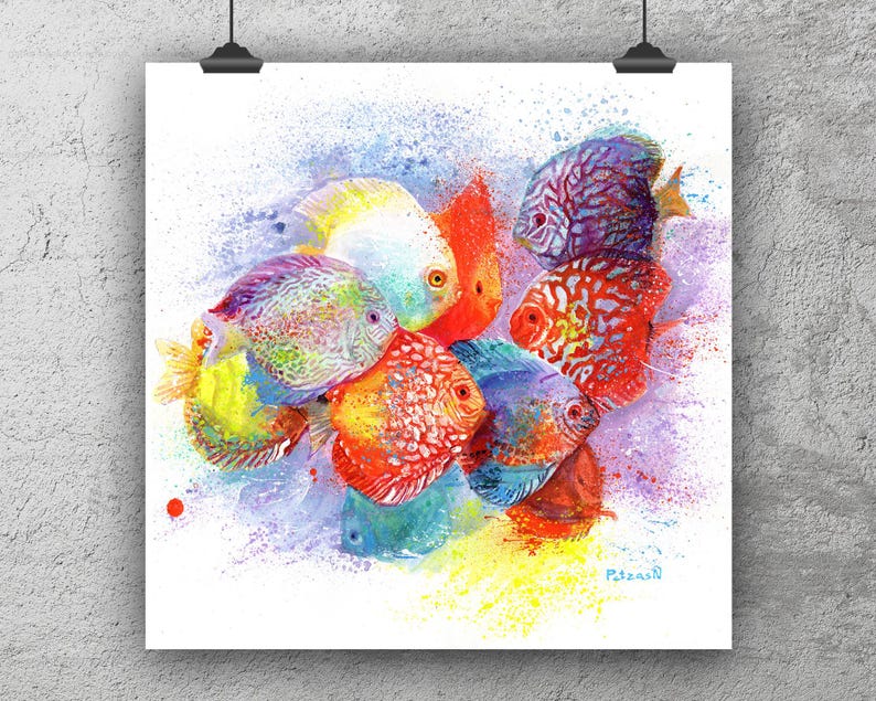 Discus Fish Watercolor Painting Digital Download - Nursery Art, Kids ...