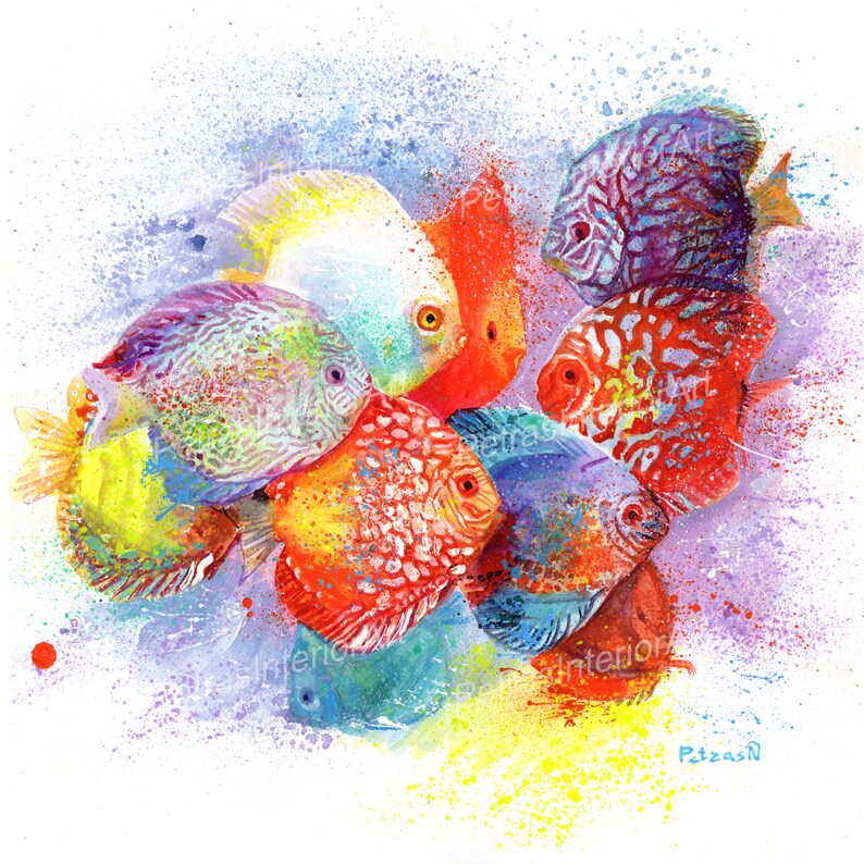 Discus Fish Watercolor Painting Digital Download - Nursery Art, Kids ...