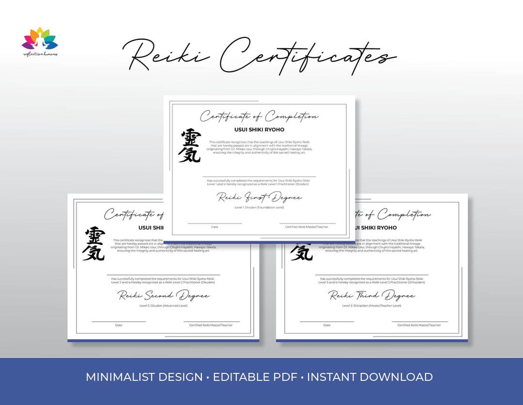 Reiki Level 1,2, 3 Certificates Digital Download | Editable PDF Format ...