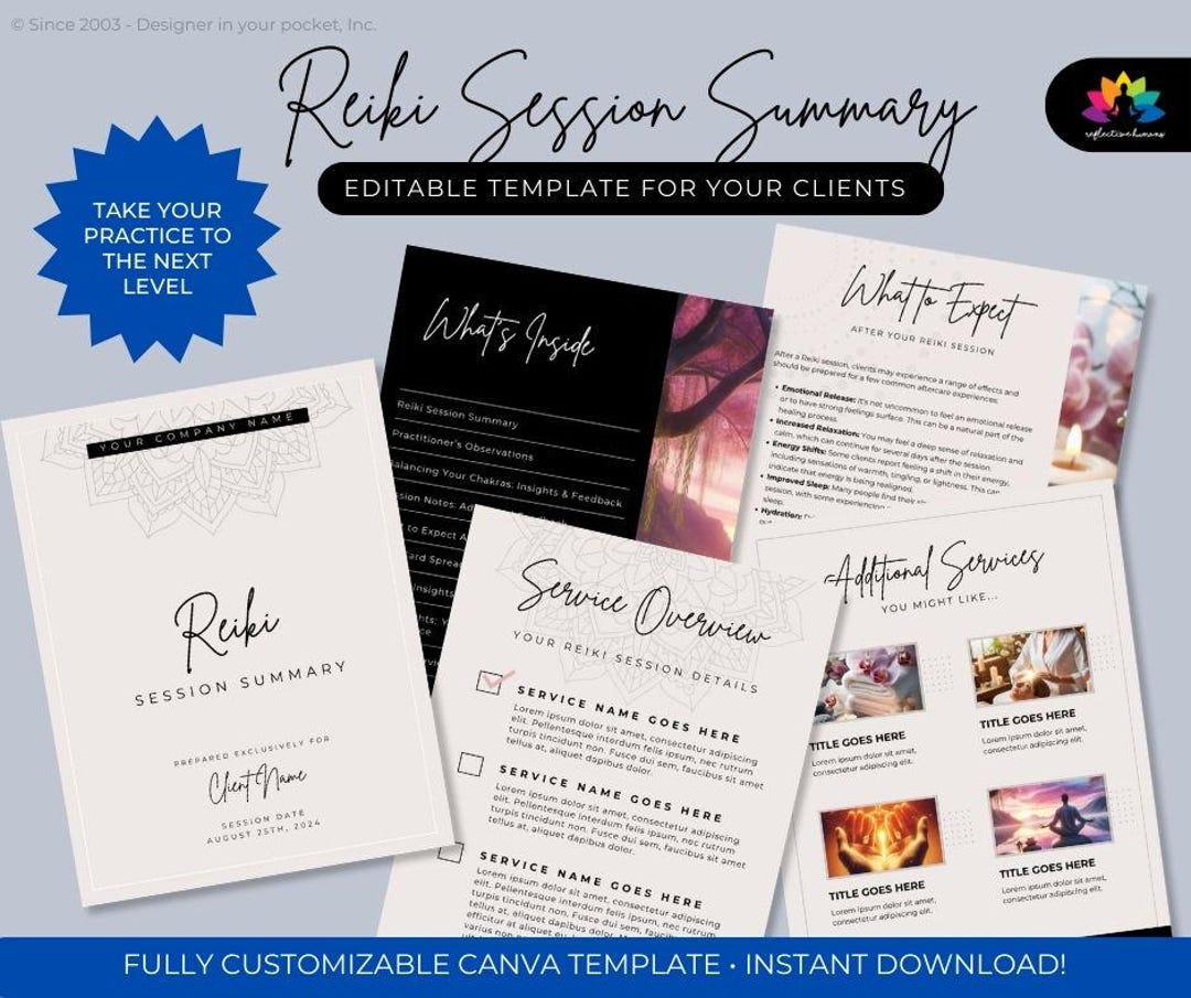 Reiki Session Summary for Your Clients - Fully Customizable Canva ...