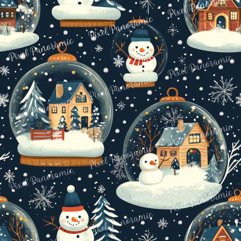 Snow Globe Wonderland Seamless Pattern – Magical Holiday Digital Paper ...