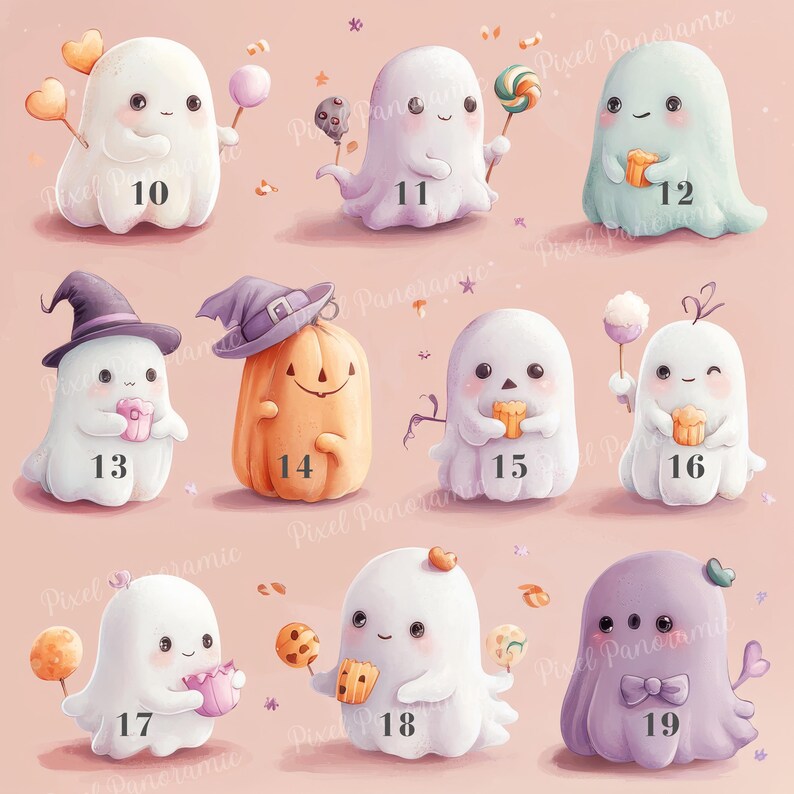 Halloween Cute Ghosts Clipart Set V2| 19 Transparent Backgrounds | Cute ...