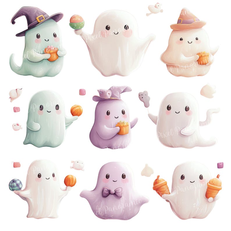 Halloween Cute Ghosts Clipart Set V1| 18 Transparent Backgrounds | Cute ...