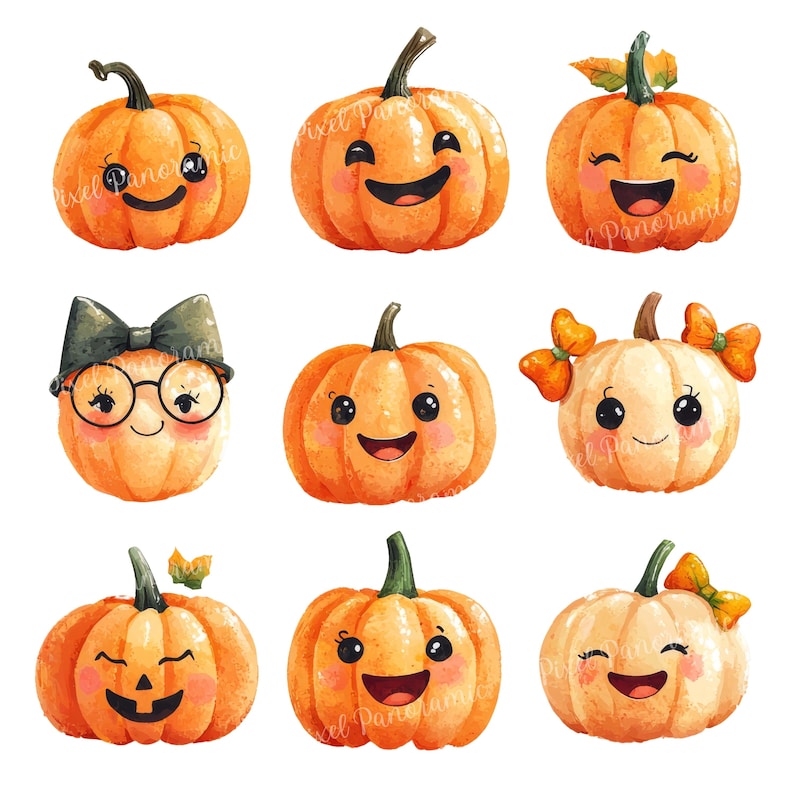 Kawaii Halloween Pumpkins Clipart Set| 18 Transparent Backgrounds ...