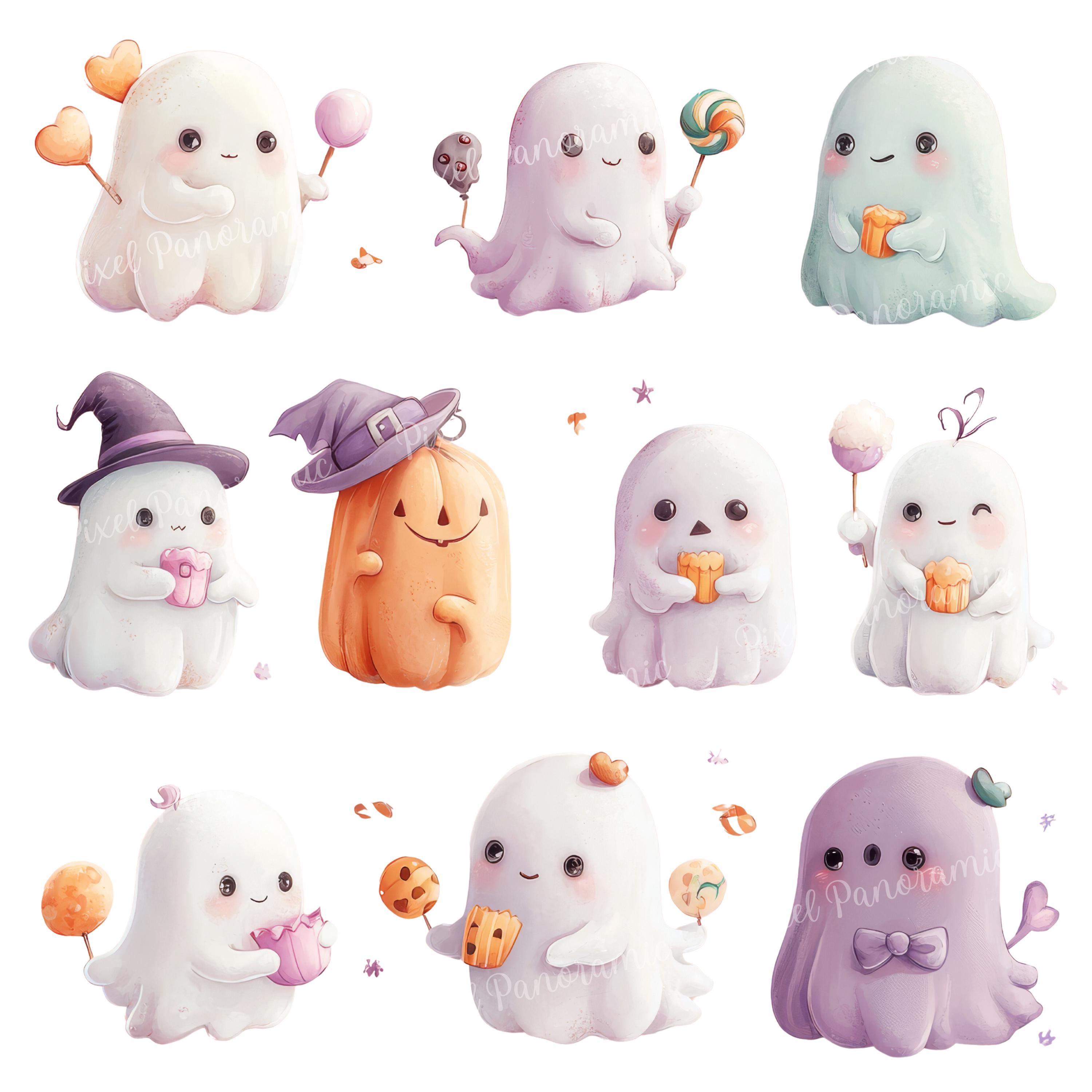 Halloween Cute Ghosts Clipart Set V2| 19 Transparent Backgrounds | Cute ...