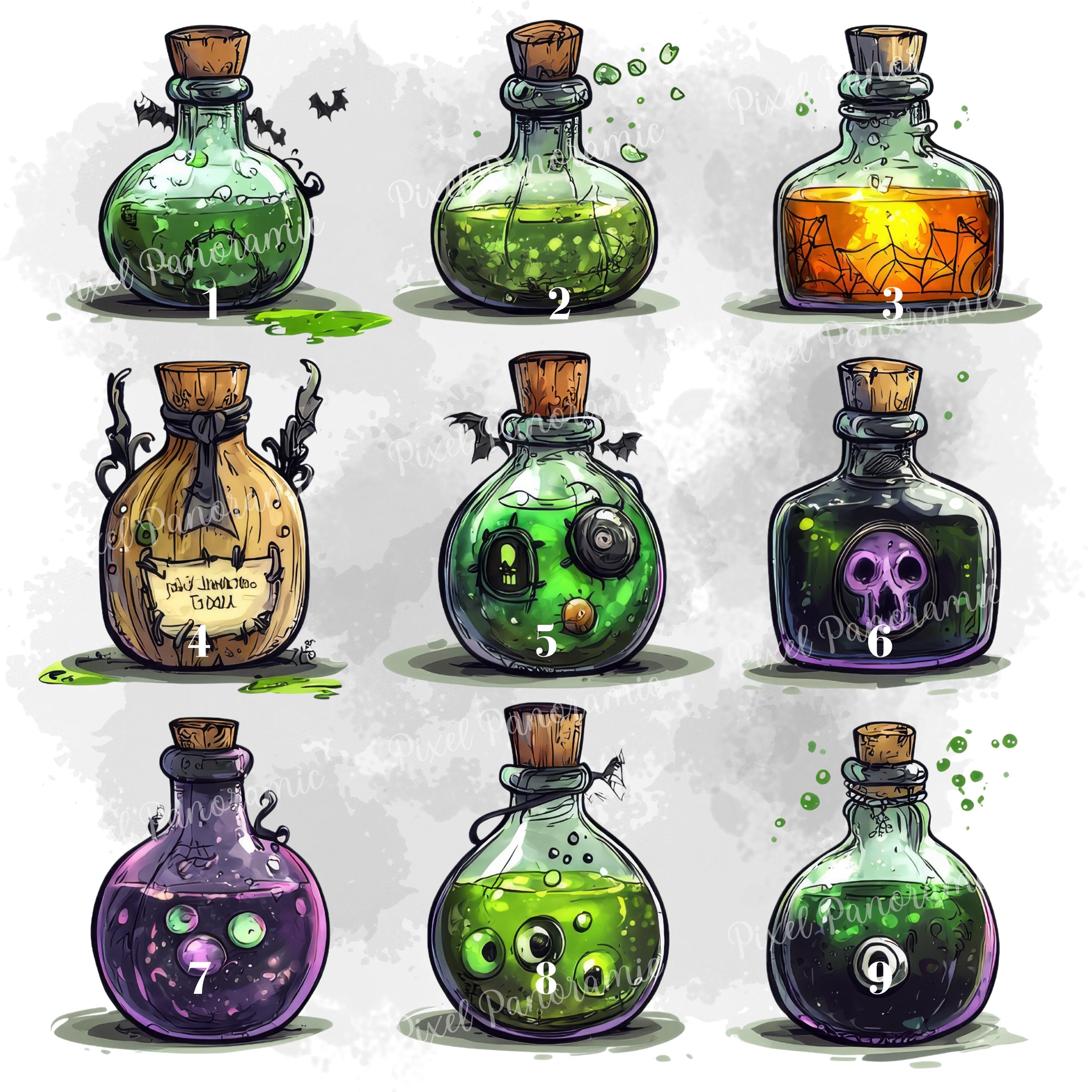 Halloween Magic Potion Bottles Clipart Set | 18 Transparent Backgrounds ...