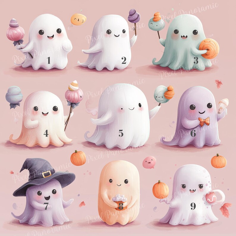 Halloween Cute Ghosts Clipart Set V2| 19 Transparent Backgrounds | Cute ...